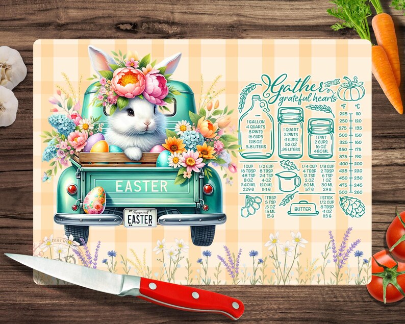 Easter Conversion Chart Cutting Board Sublimation Design, Spring Glass ...