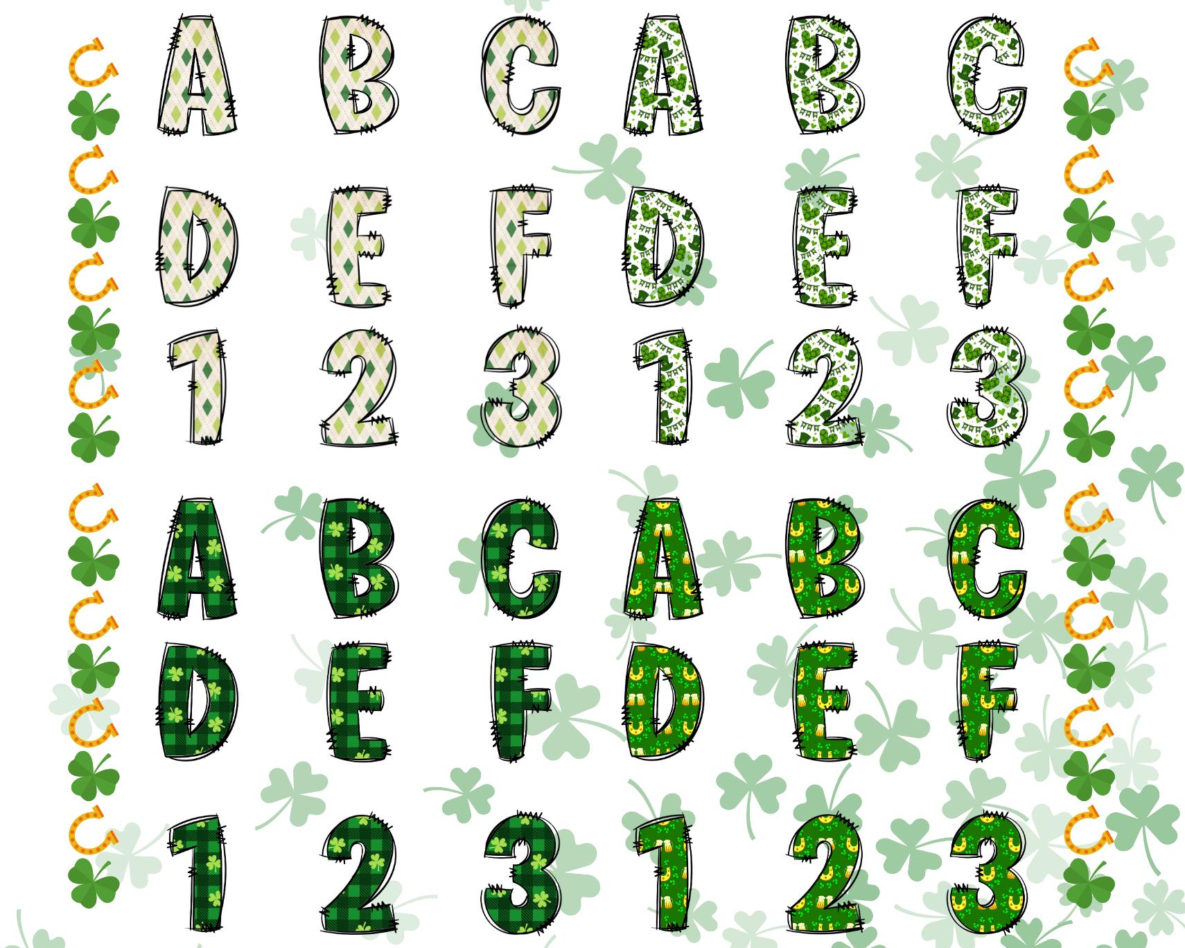St. Patrick's Doodle Letters and Numbers, Alphabet Png Bundle, Complete ...