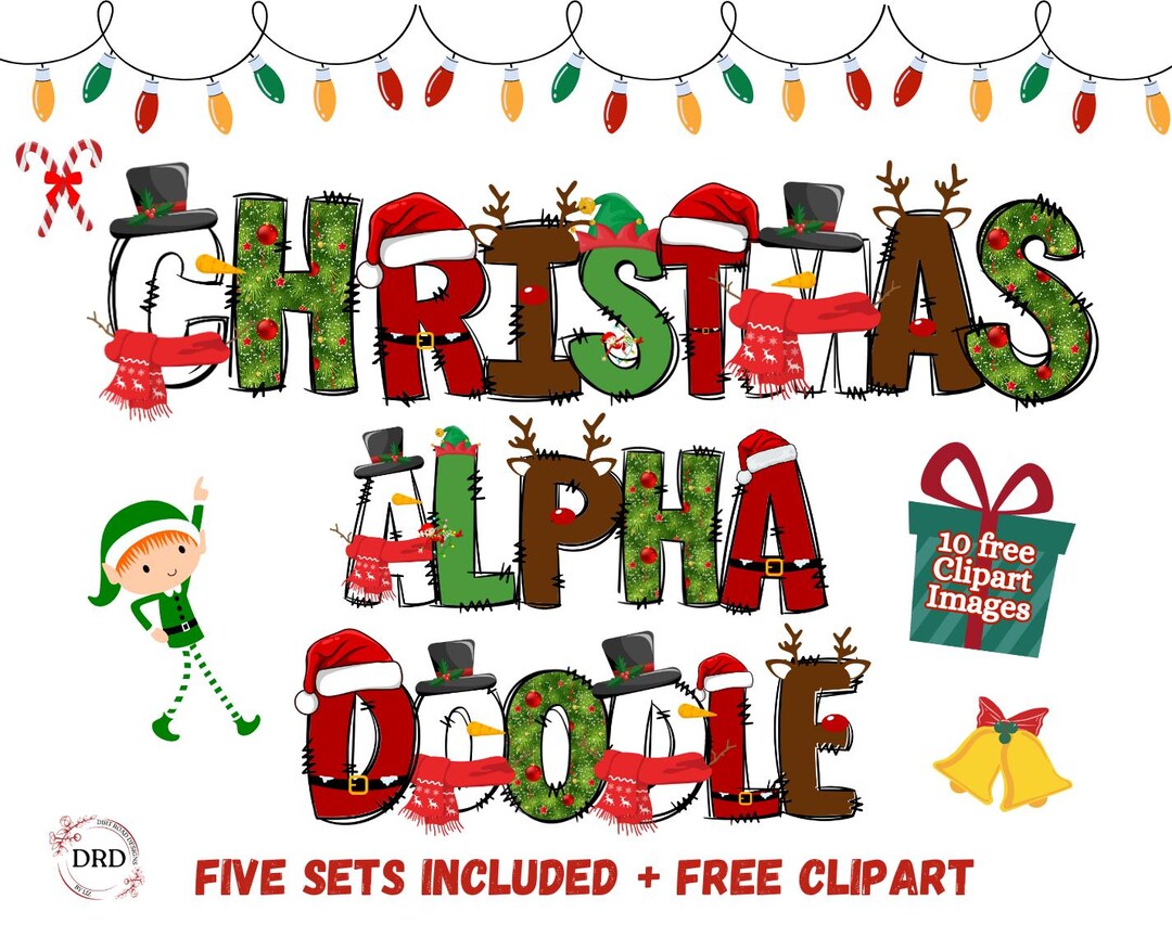 Christmas Doodle Png Letters, Christmas Alphabet & Numbers Png Bundle ...