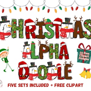 Christmas Doodle Png Letters, Christmas Alphabet & Numbers Png Bundle ...