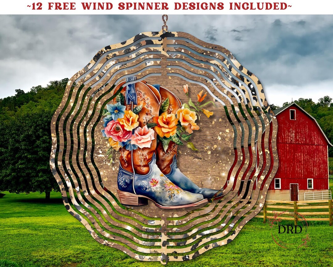 Western Cowgirl Wind Spinner Sublimation Design, Cowboy Boot Hat Png ...
