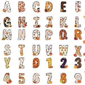 Thanksgiving Doodle Png Letters, Alphabet Png Bundle, Doodle Set With ...