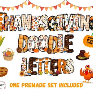 Thanksgiving Doodle Png Letters, Alphabet Png Bundle, Doodle Set With ...