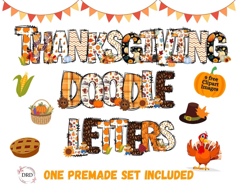 Thanksgiving Doodle Png Letters, Alphabet Png Bundle, Doodle Set With ...