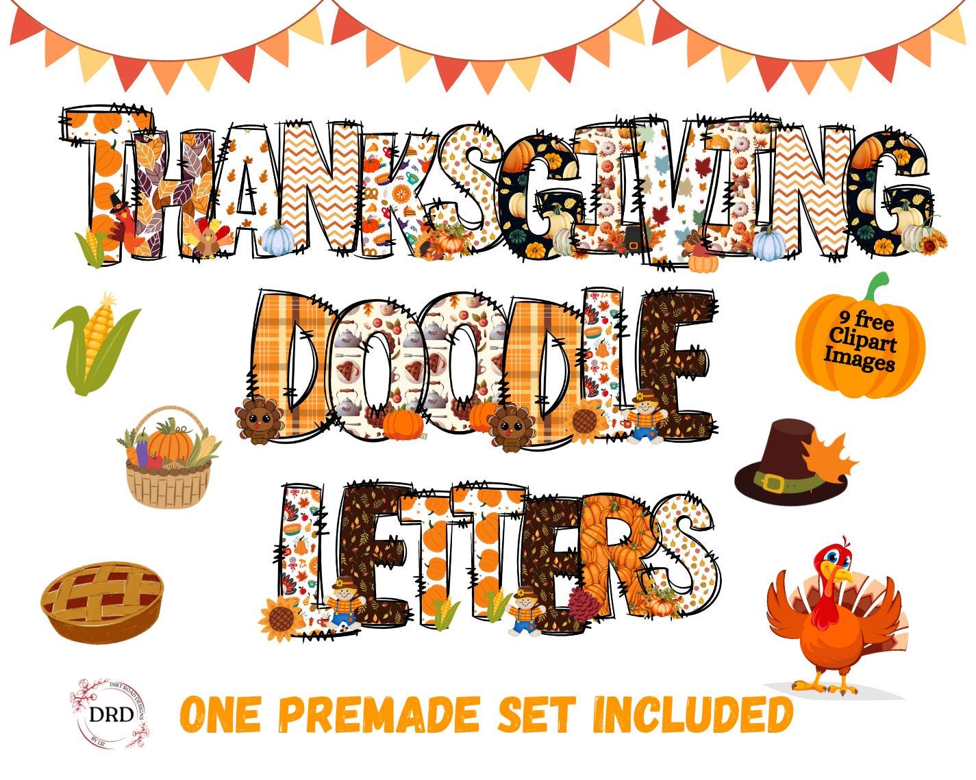 Thanksgiving Doodle Png Letters, Alphabet Png Bundle, Doodle Set With ...