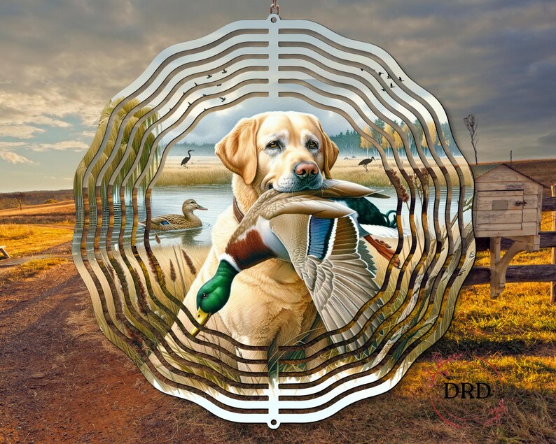 Yellow Lab Hunting Dog Wind Spinner Sublimation Design, Duck Hunting ...