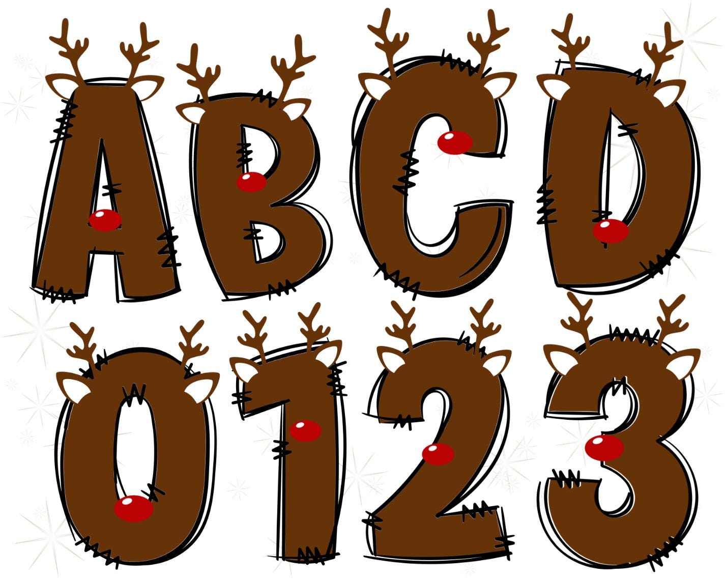 Christmas Doodle Png Letters, Christmas Alphabet & Numbers Png Bundle ...