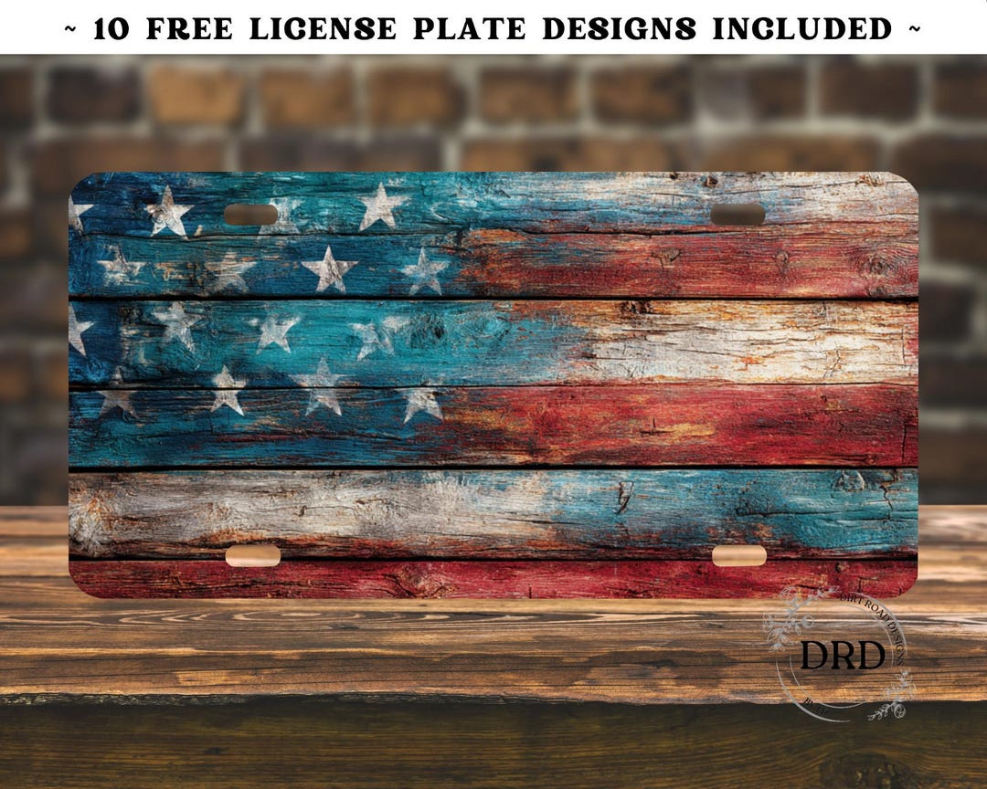Rustic Wood American Flag License Plate Sublimation Design, Patriotic ...