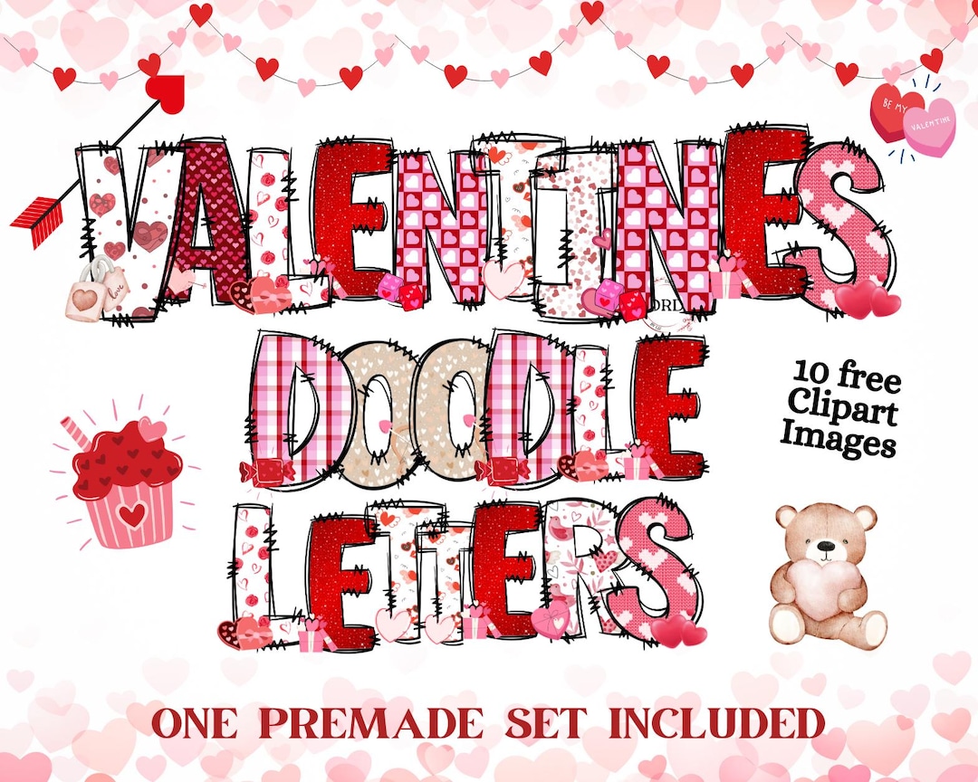 Valentines Day Doodle Letters, Alphabet Png Bundle, Doodle Set With ...