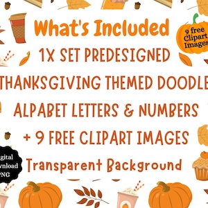 Thanksgiving Doodle Png Letters, Alphabet Png Bundle, Doodle Set With ...