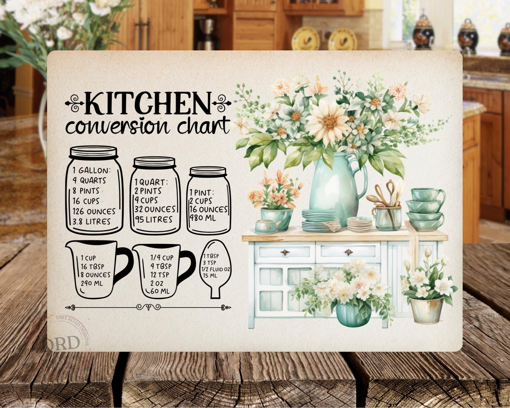 Conversion Chart Cutting Board Sublimation Design, Floral Cutting Board ...