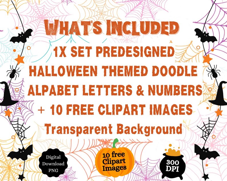 Halloween Doodle Png Letters, Premade Clipart, Halloween Alphabet Png ...