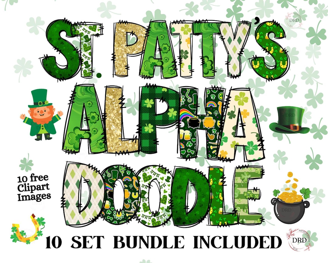 St. Patrick's Doodle Letters and Numbers, Alphabet Png Bundle, Complete ...