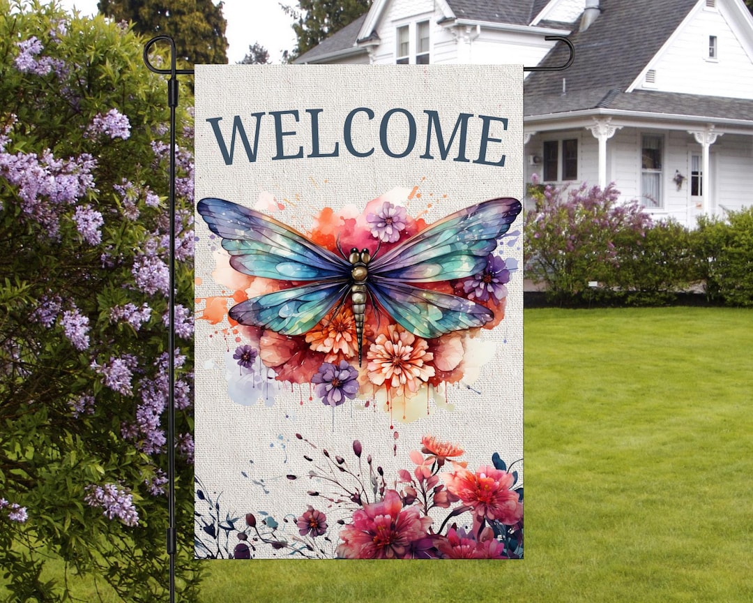 Dragonfly Welcome Garden Flag Sublimation Design, 12x18 Spring Summer ...