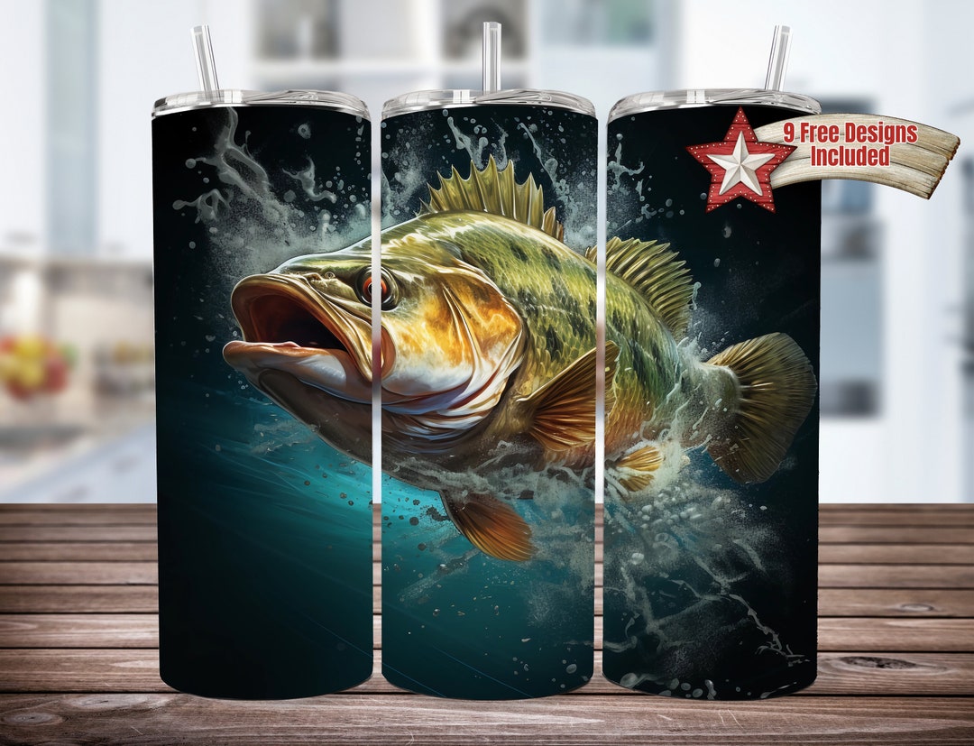 Bass Fish Tumbler Wrap 20oz Skinny Sublimation Design, Fish Tumbler Png ...