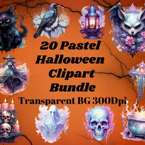 Halloween Clipart Bundle, Watercolor Digital Art, Pastelloween Clipart ...