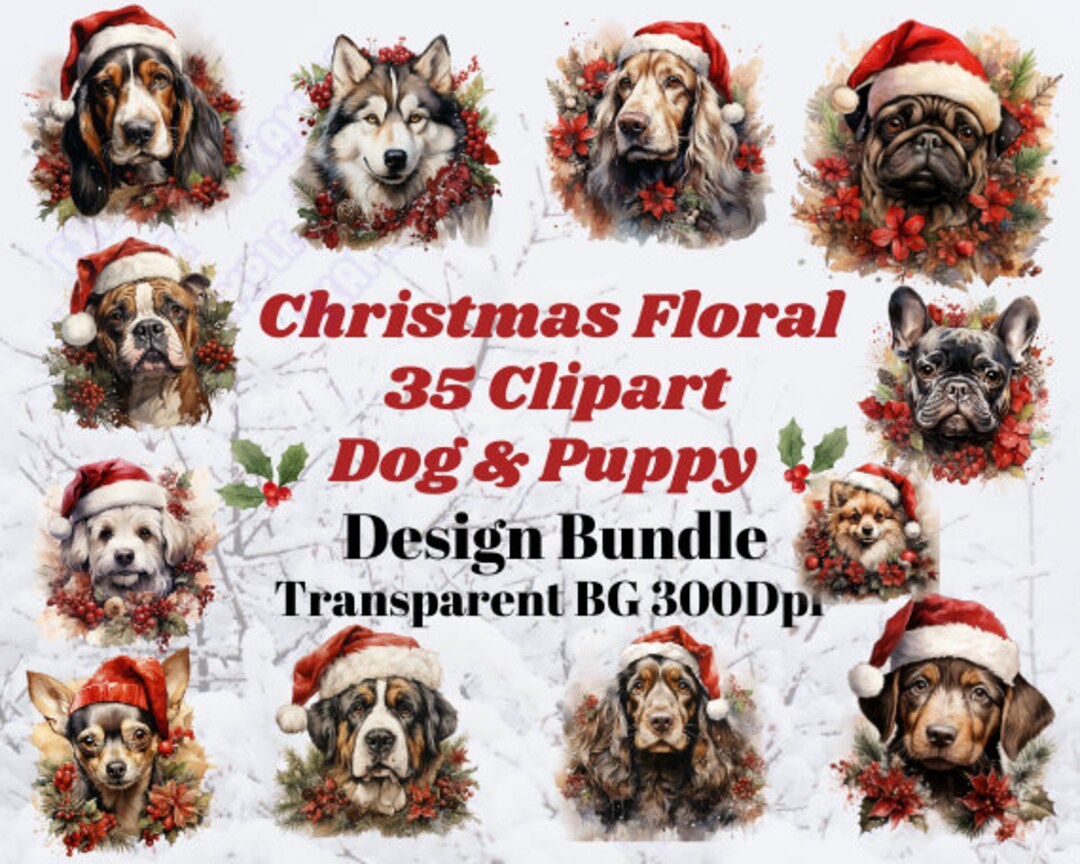 Christmas Dog Clipart Bundle, Watercolor Dog Clipart, Christmas Clipart ...