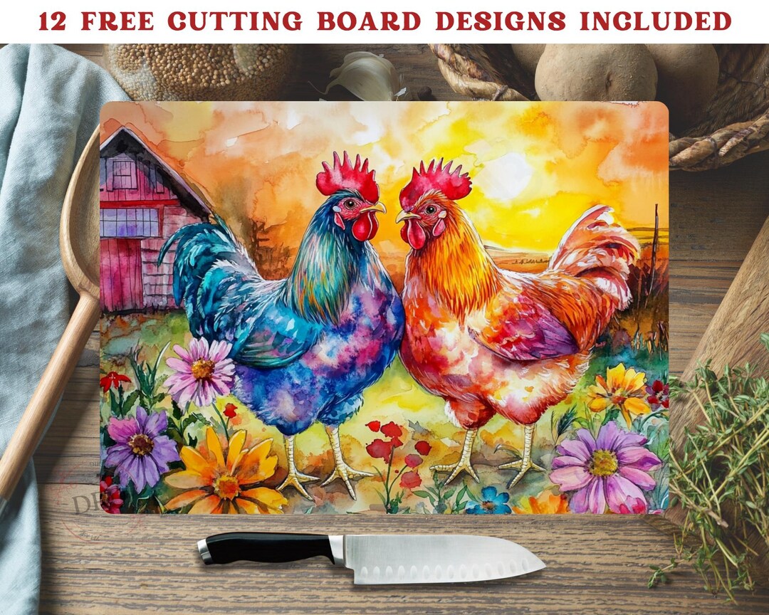 Watercolor Chicken Cutting Board Png Sublimation Design, Spring ...