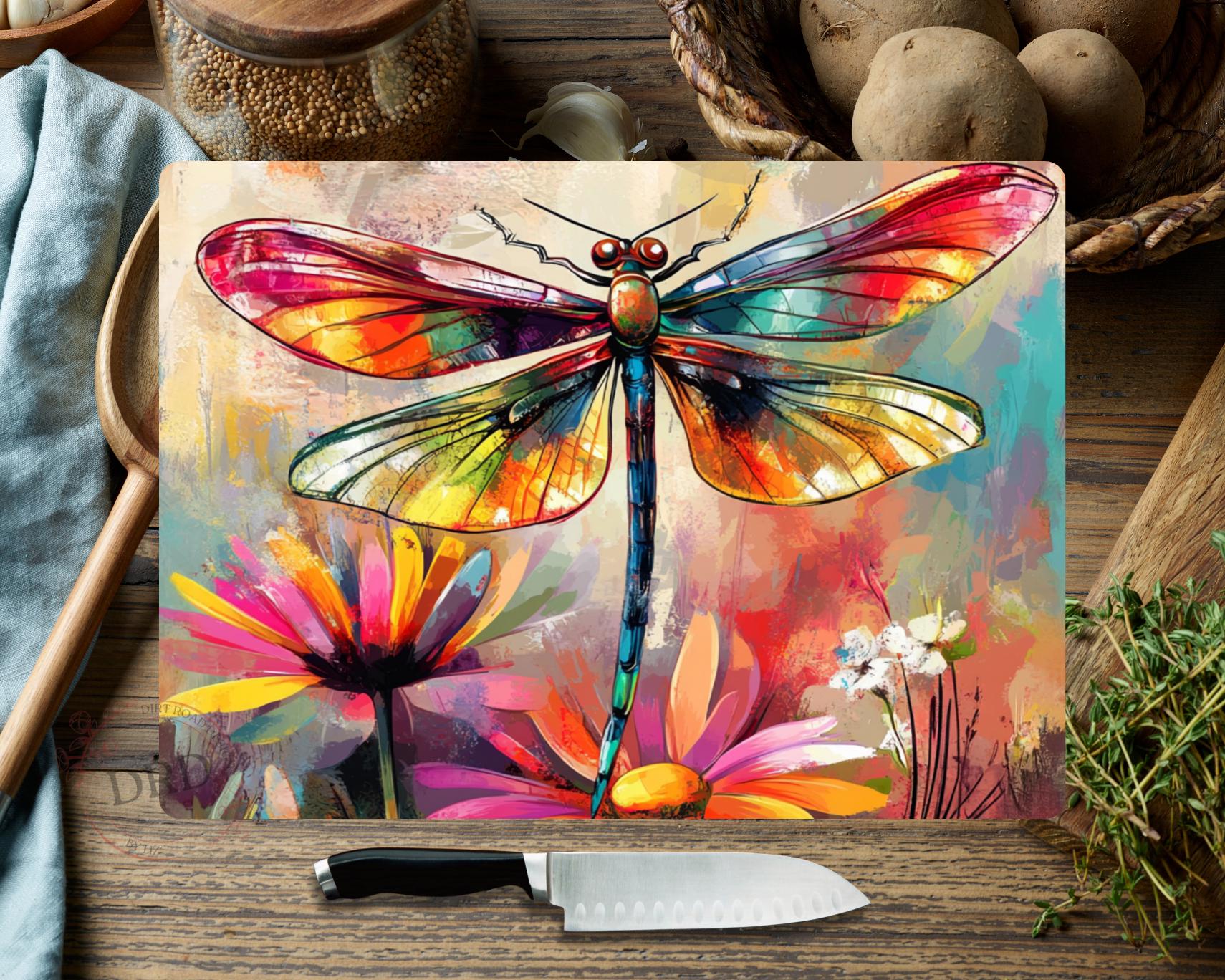 Floral Dragonfly Kitchen Cutting Board Sublimation Design, Dragonflies ...