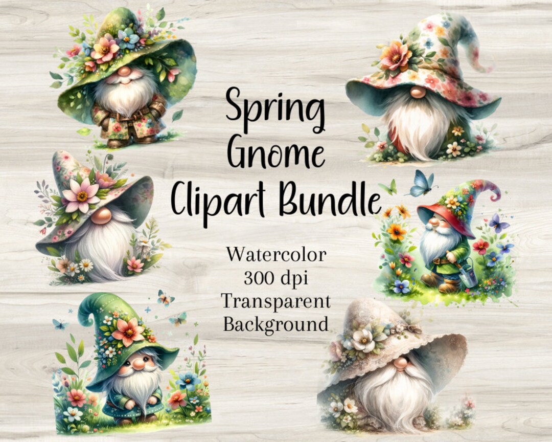Spring Garden Gnome Clipart Bundle, Spring Gnome Png, Wildflower ...