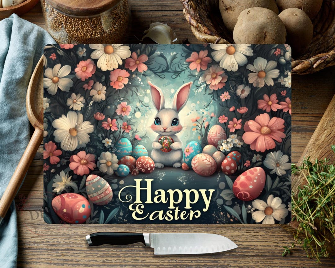 Happy Easter Cutting Board Png Sublimation Design, Spring Glass Cutting ...
