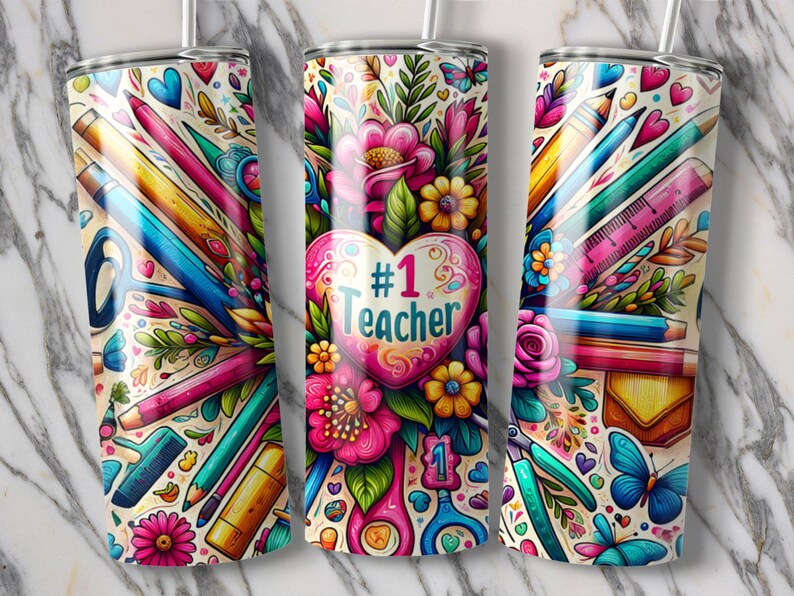 Teacher 20oz Skinny Tumbler Sublimation Design, #1 Teacher Tumbler ...