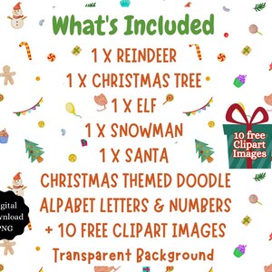 Christmas Doodle Png Letters, Christmas Alphabet & Numbers Png Bundle ...