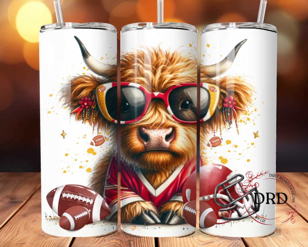 Highland Cow Football Tumbler 20oz Skinny Sublimation Design, Highland ...