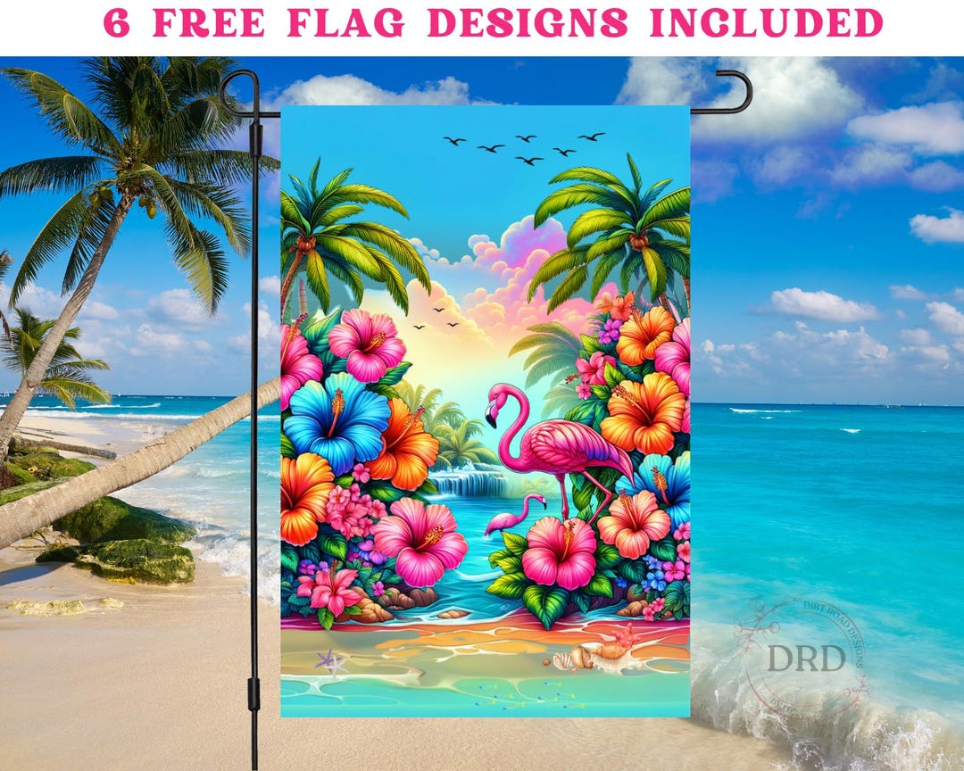 Tropical Pink Flamingo Flag Design, 12x18 Garden Flag Sublimation ...