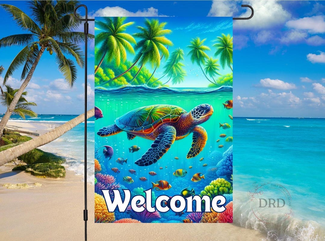 Sea Turtle Welcome Flag Design, 12x18 Garden Flag Sublimation Digital ...