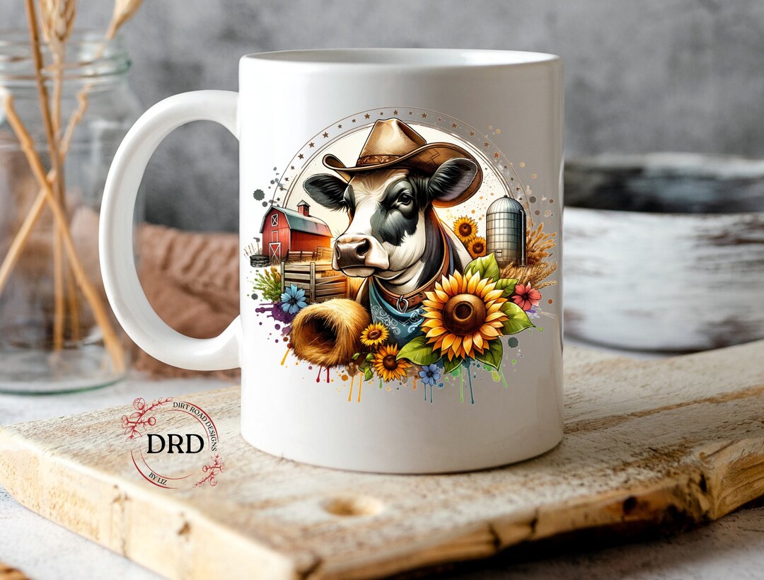 Sunflower Mug Wrap, Cow Mug Wrap Sublimation Design, Farm Life Mug, Cow ...