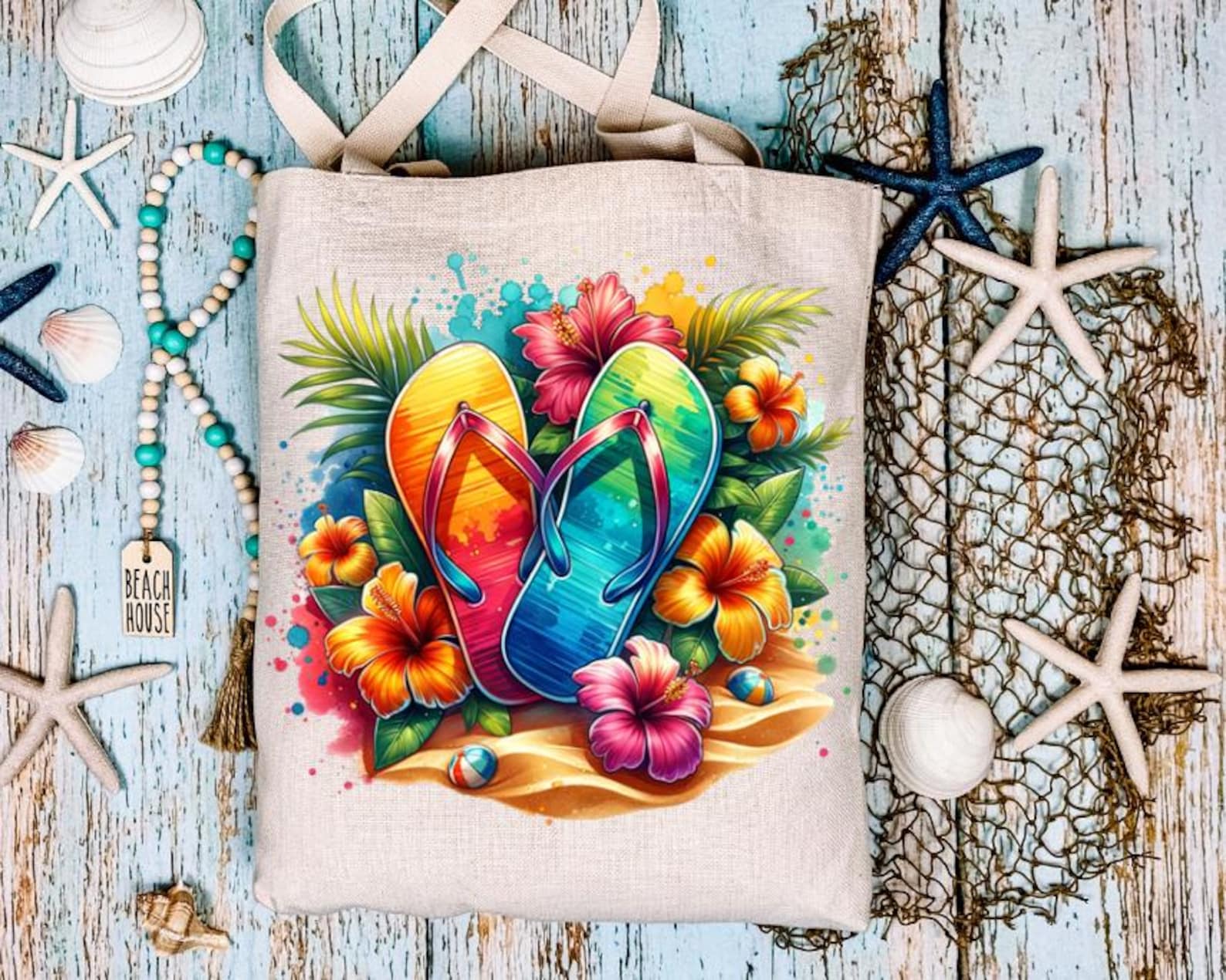 Flip Flop Beach Sublimation Design, Colorful Tropical Clipart, Summer ...