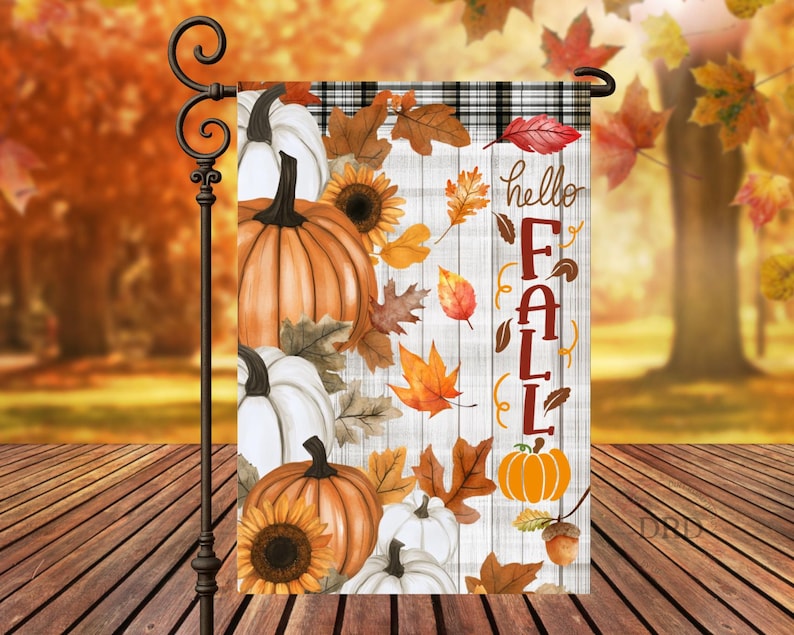 Hello Fall Garden Flag PNG – Rustic White and Orange Pumpkins ...