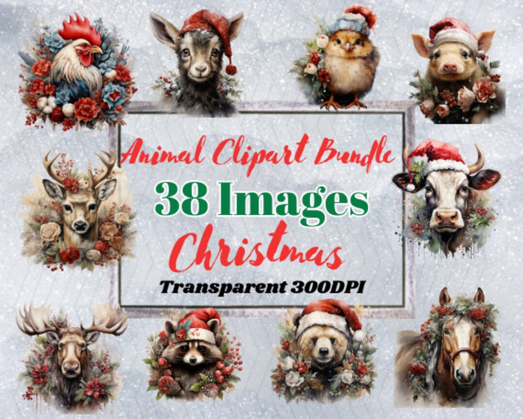 Christmas Clipart Animal Collection, Watercolor Christmas Png Bundle ...