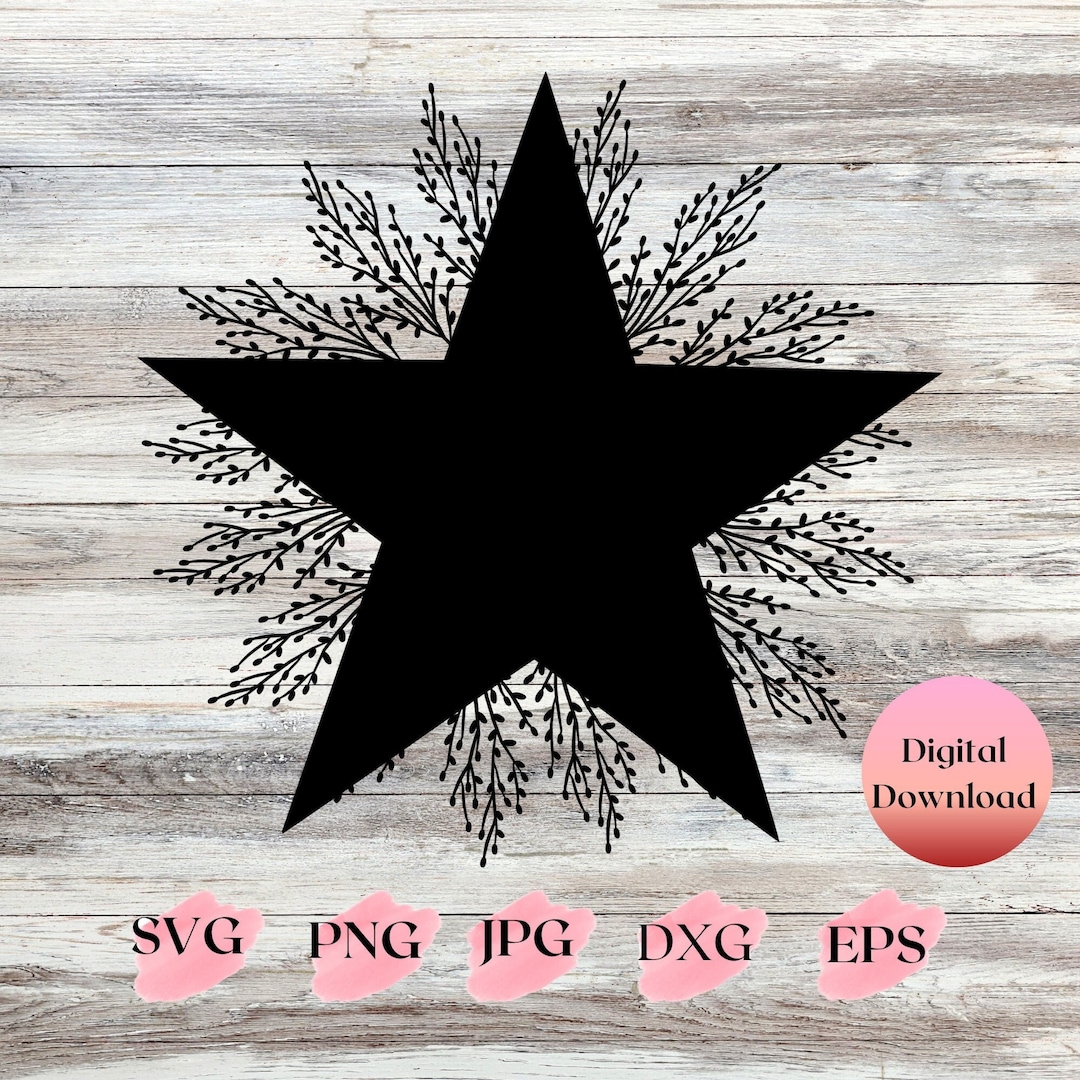 Berry Wreath Svg, Star Farmhouse Style Svg, Country Star Wreath Svg Png ...