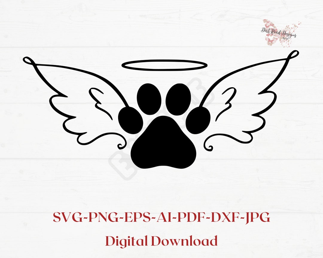 Paw Print With Halo and Angel Wings SVG for Cricut Cutting Machines ...