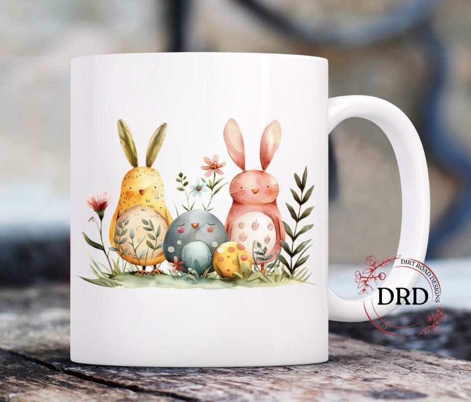 Easter Bunnies Mug Wrap, 11oz & 15oz Mug Sublimation Design Png ...