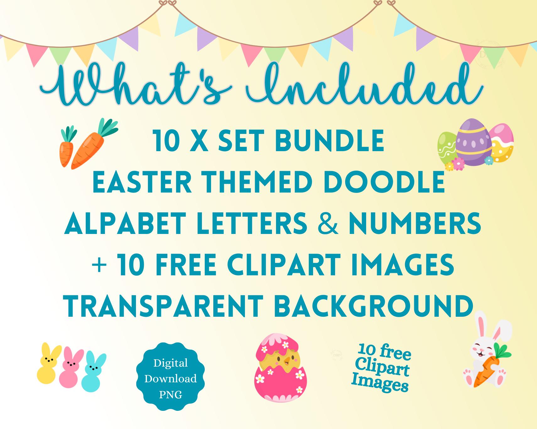 Easter Alpha Doodle Sublimation Bundle, Alphabet Png Bundle, Doodle Set ...