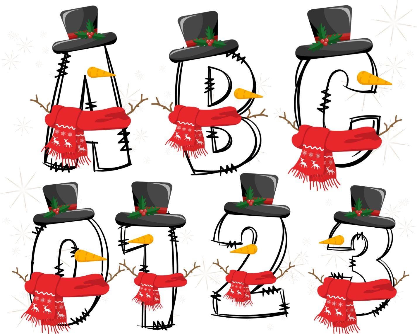 Christmas Doodle Png Letters, Christmas Alphabet & Numbers Png Bundle ...