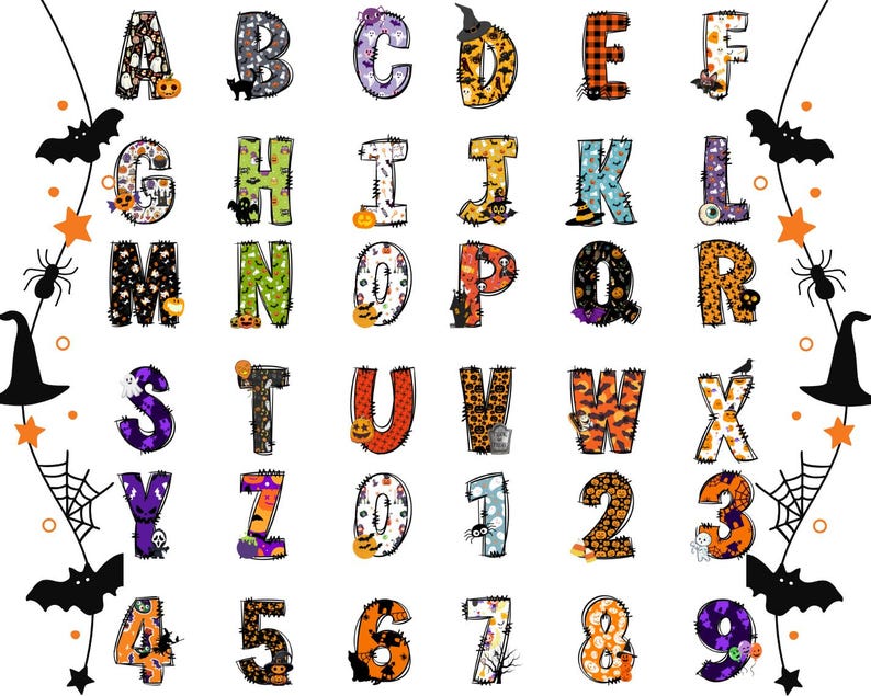 Halloween Doodle Png Letters, Premade Clipart, Halloween Alphabet Png ...