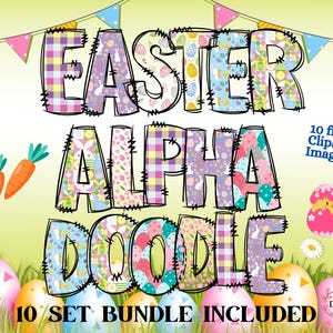 Easter Alpha Doodle Sublimation Bundle, Alphabet Png Bundle, Doodle Set ...