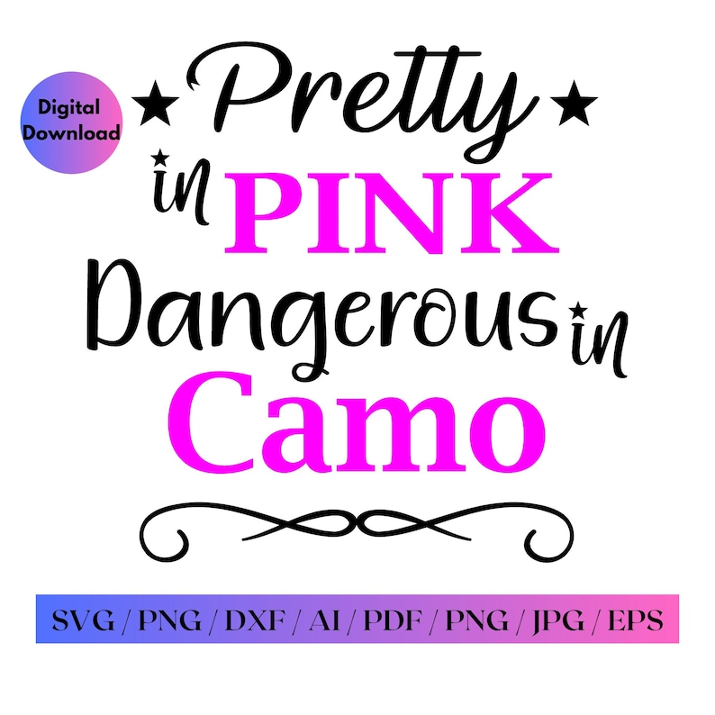 Pretty in Pink Dangerous in Camo Svg Digital Download, Pretty in Pink ...