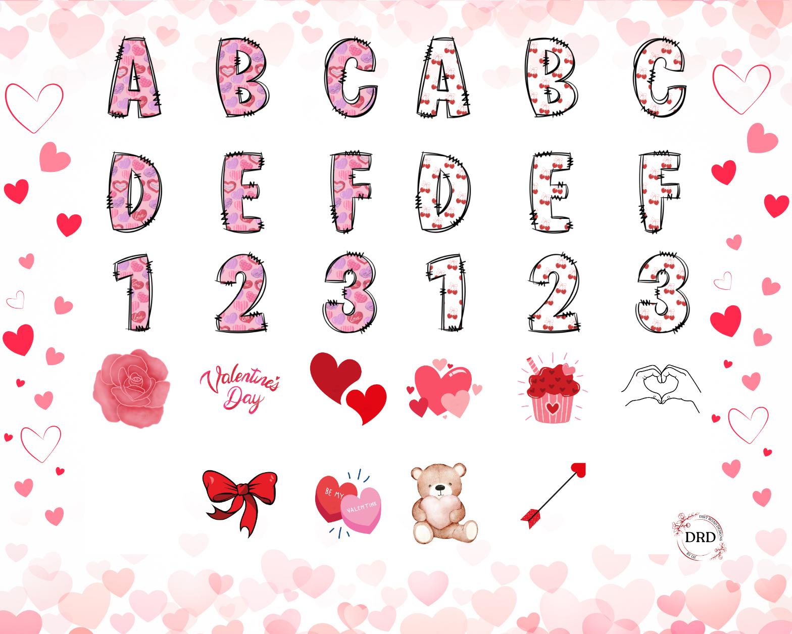 Valentines Doodle Bundle, Alphabet Png Bundle, Doodle Set With Free ...