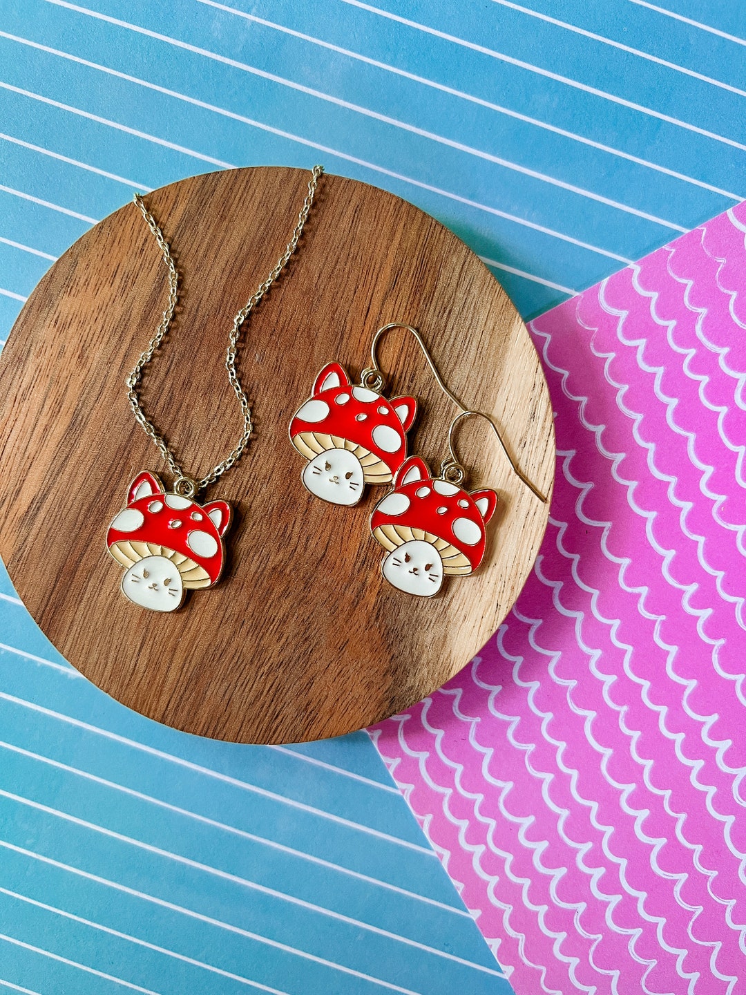 Mushy Cat | Cat Necklace | Cat Earrings | Jewelry Set | Enamel Pendant | Cat Gift | Cat Jewelry ...