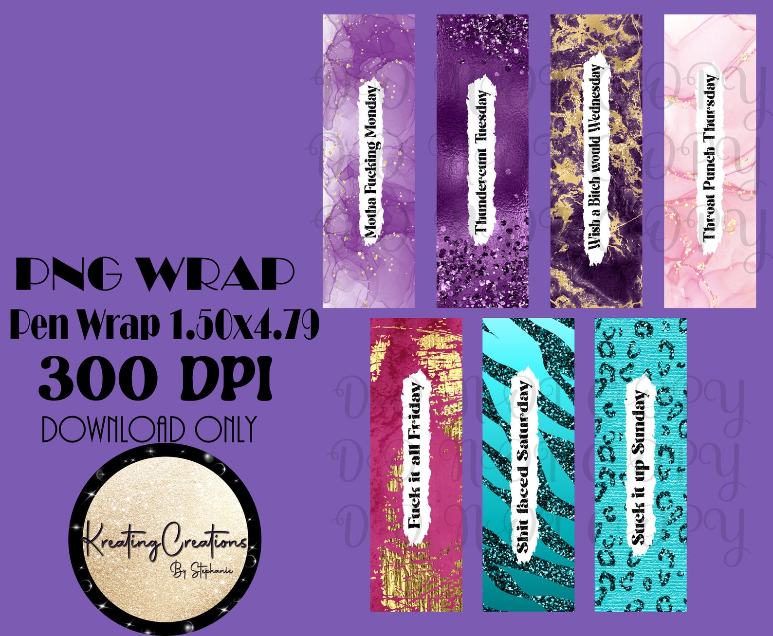 Days of the Week Pen Wraps, Adult Humor (digital Download) - Etsy
