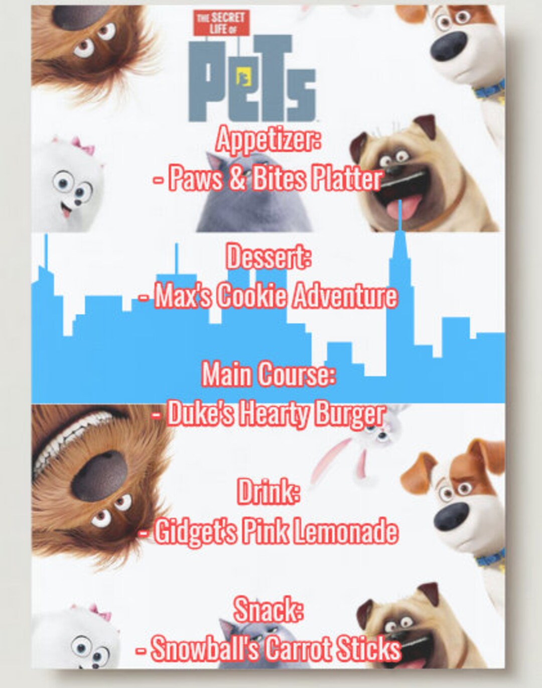 Secret Life of Pets Dinner and a Movie Menus Digital - Etsy