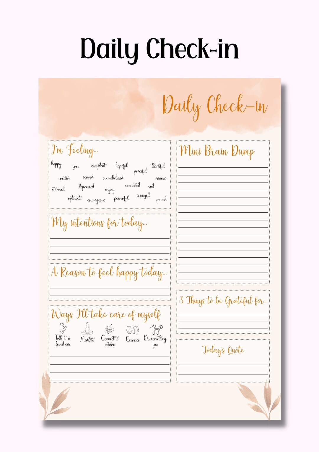 Daily Mental Health Check-in, Printables - Etsy