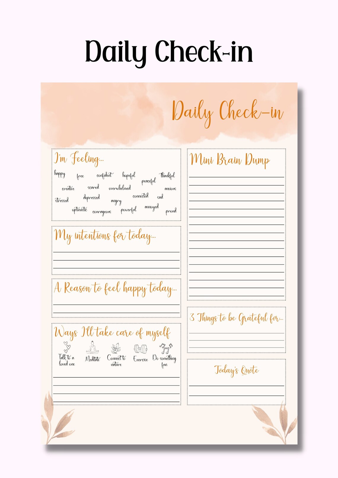 Daily Mental Health Check-in, Printables - Etsy