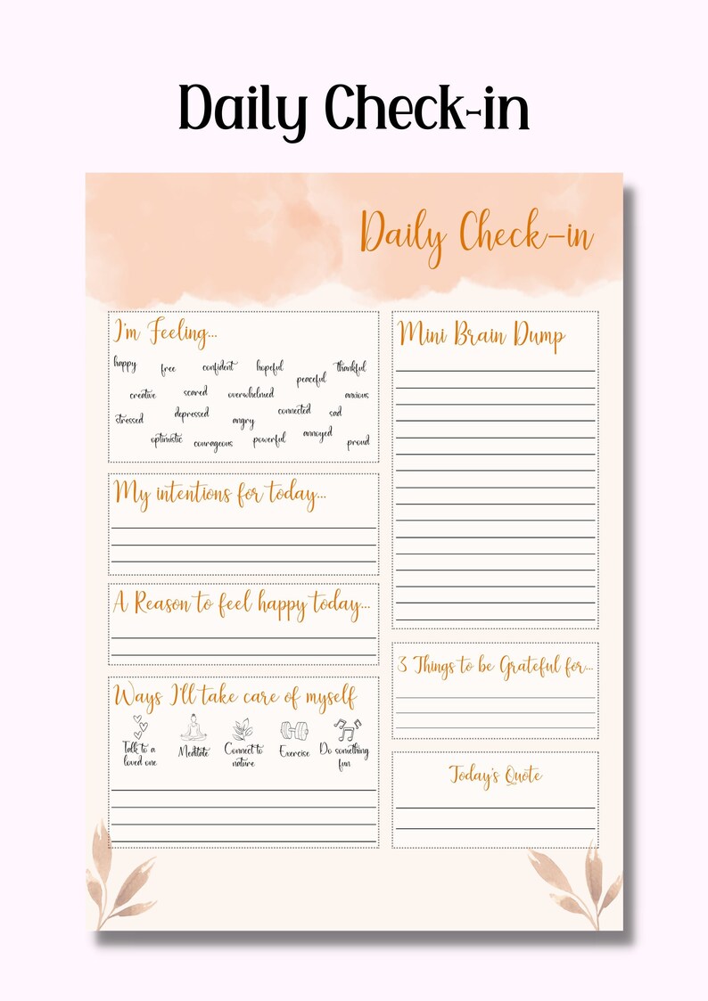 Daily Mental Health Check-in, Printables - Etsy