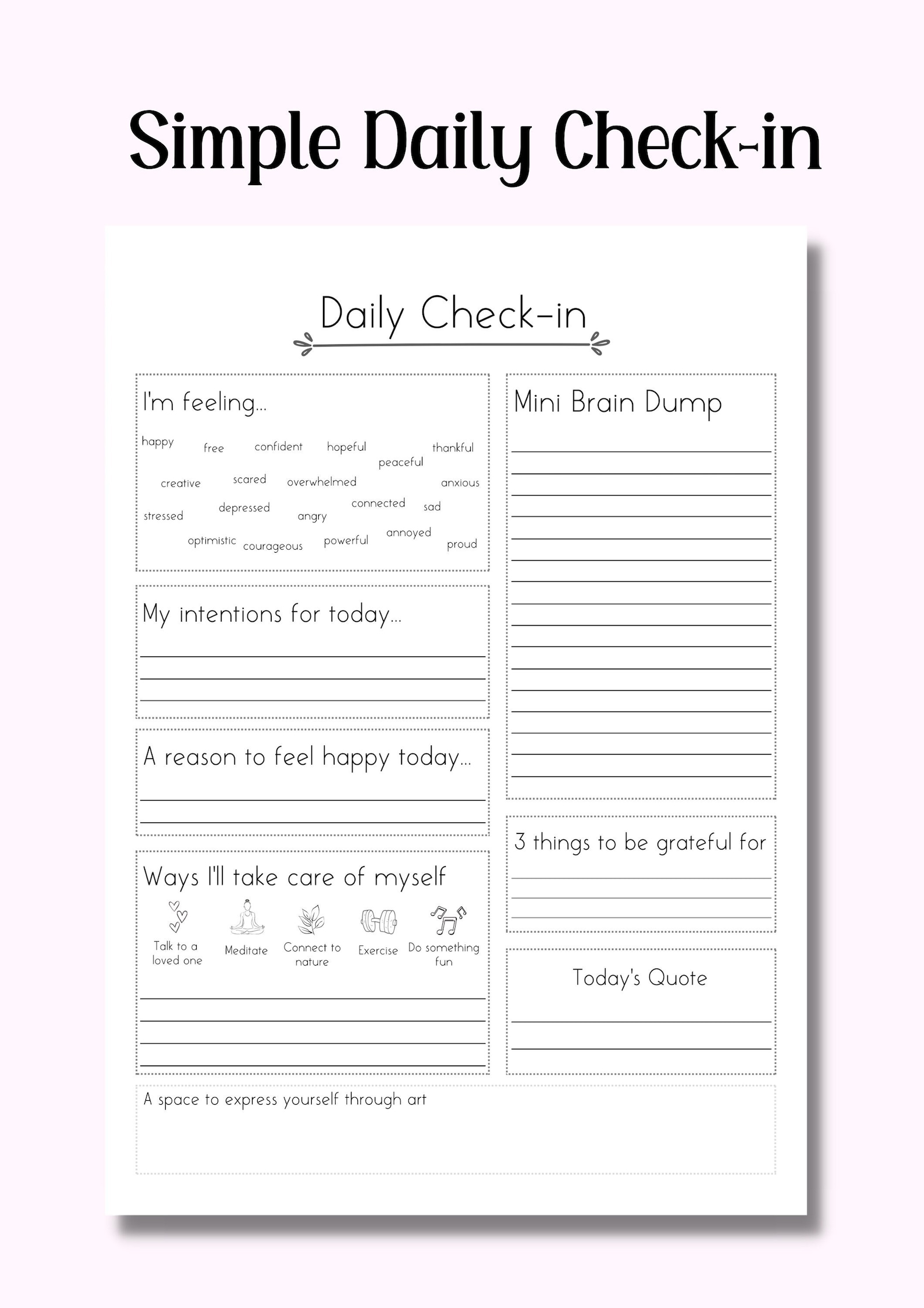 Simple Daily Check-in, Printable - Etsy